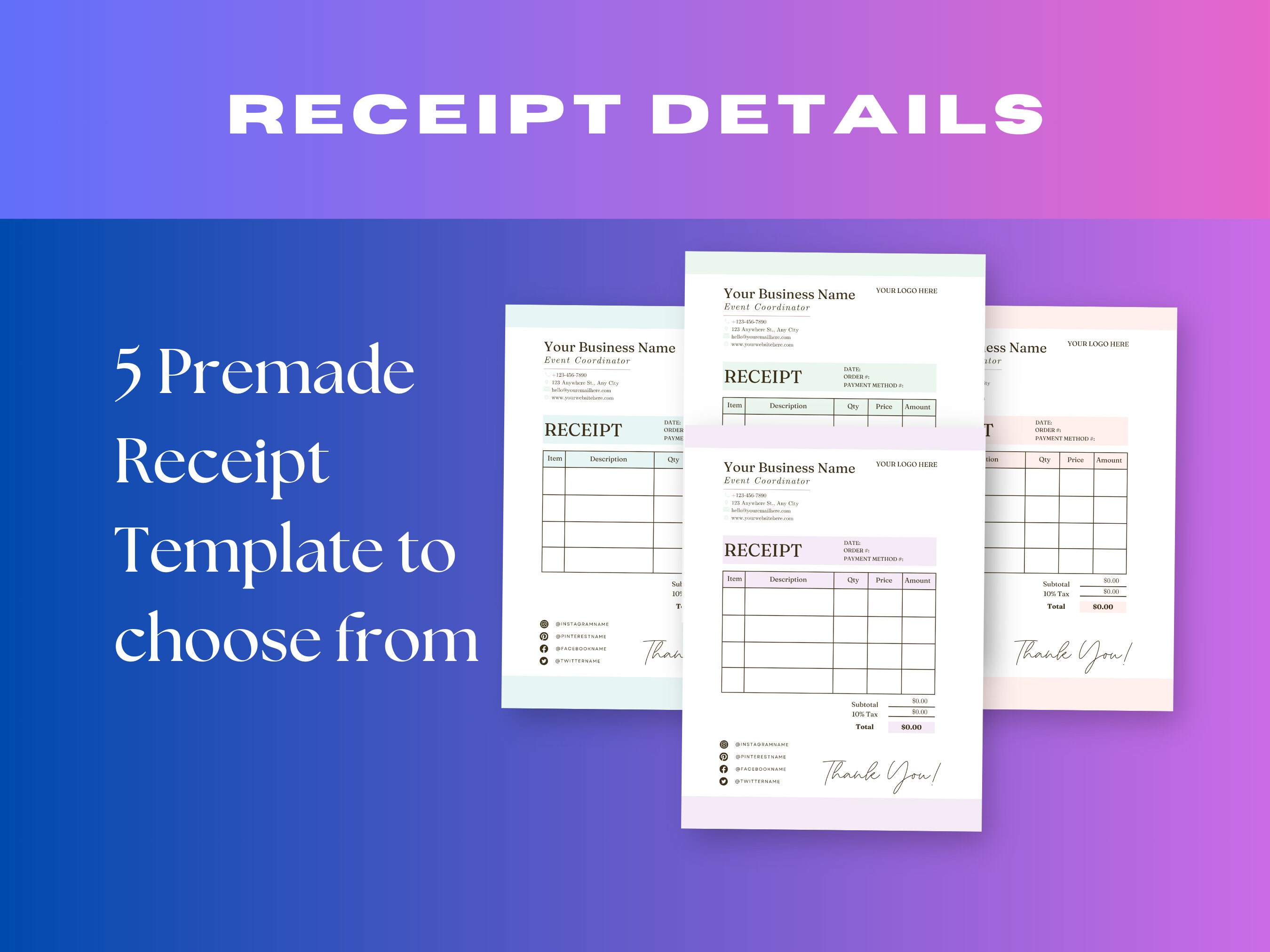 Acknowledgement Receipt Template, Canva Printable Billing Template, 5 ...