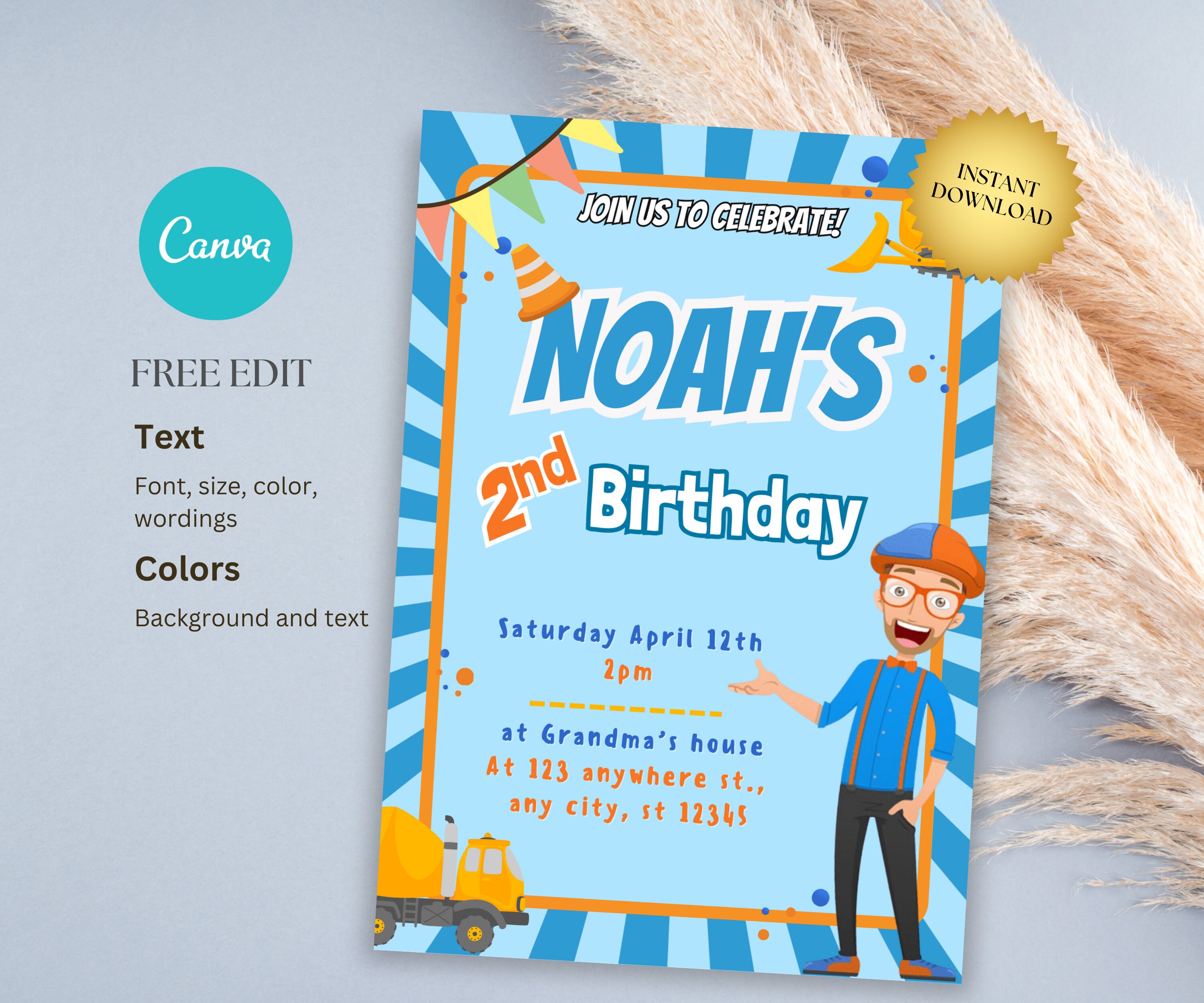 Canva Blippi Invitation Blippi Birthday Invitation Blippi - Etsy UK