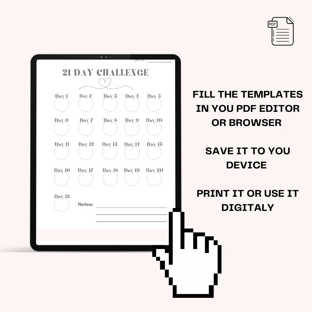 21 Day Challenge Tracker | 2024 Goal | Habit | Digital Download | PDF ...