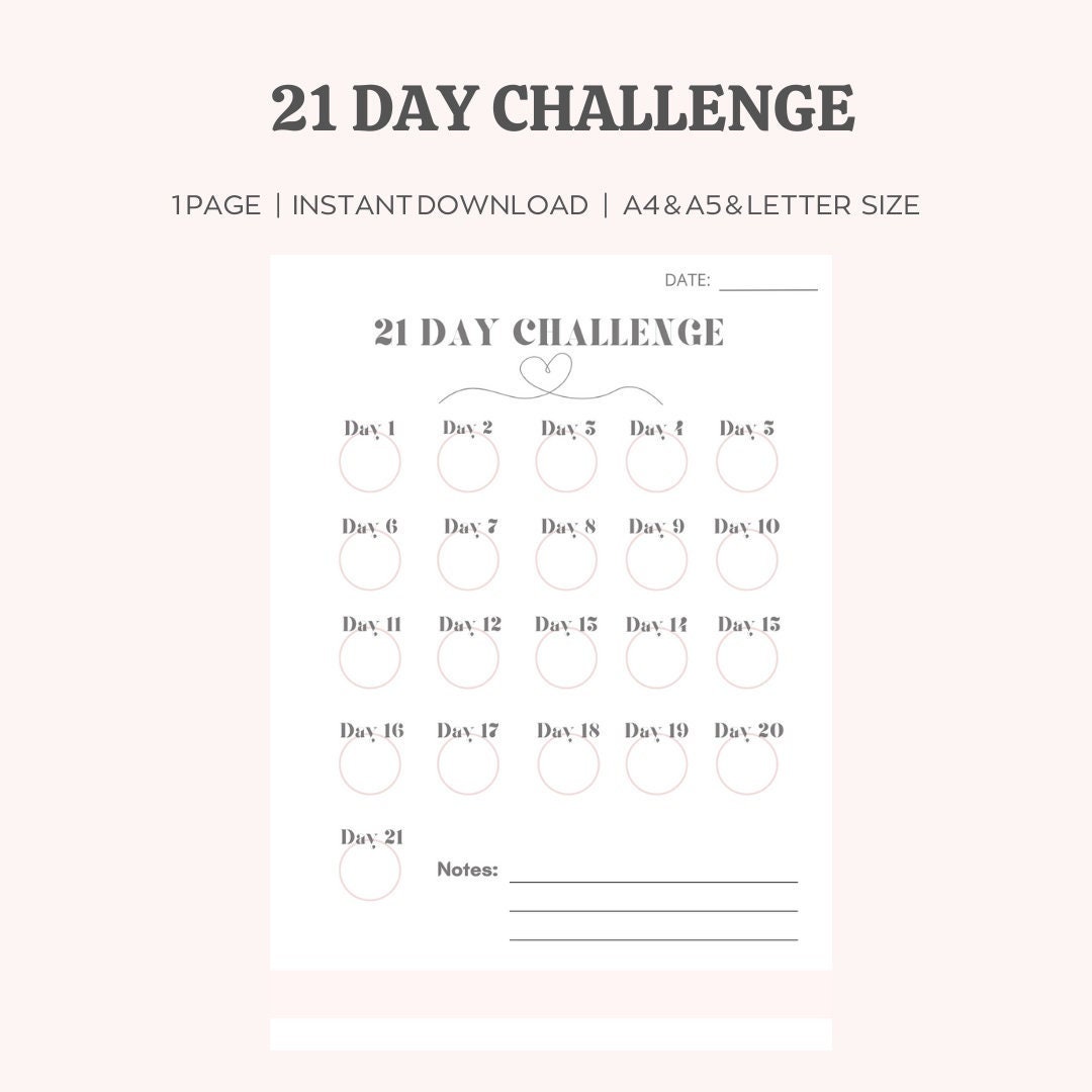 21 Day Challenge Tracker | 2024 Goal | Habit | Digital Download | PDF ...
