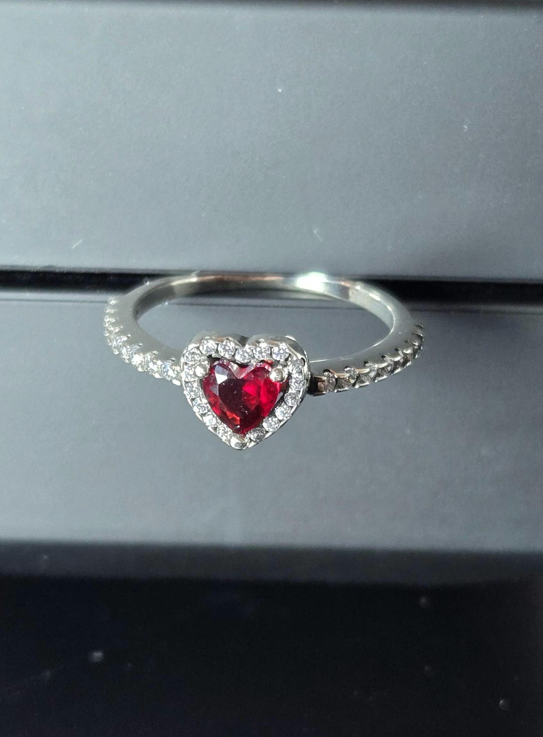 Sterling Silver Ruby Red Heart Ring, Featuring a Geometric Design. - Etsy