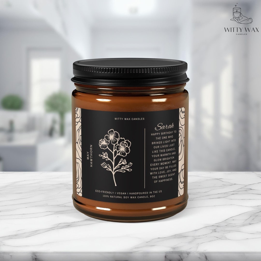 May Birth Flower Candle Gift, Custom Hawthorn Birth Flower Gift for Her ...