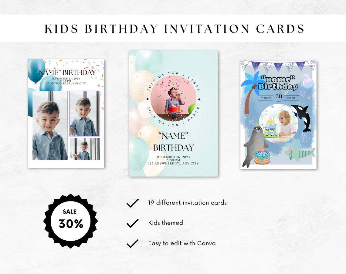 Printable Kids Birthday Invitation Cards Bundle Template, Fun ...