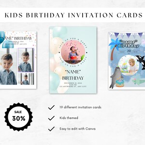 Printable Kids Birthday Invitation Cards Bundle Template, Fun ...