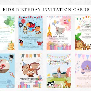 Printable Kids Birthday Invitation Cards Bundle Template, Fun ...