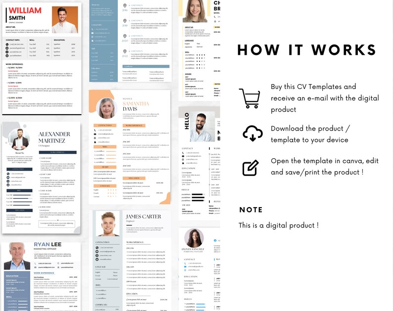 Editable Printable CV Templates Bundle, Professional Resume Design ...