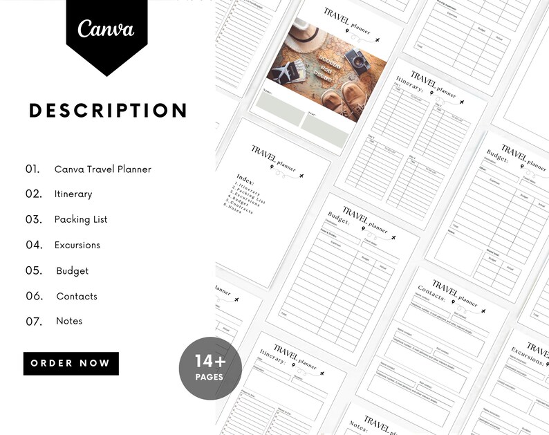 Canva Travel Planner Template - Organize Your Journey With Itinerary, Packing List, Budget ...