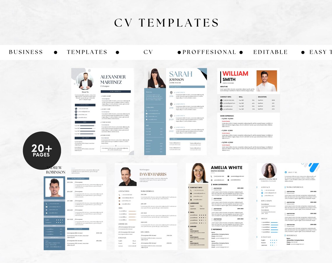 Editable Printable CV Templates Bundle, Professional Resume Design ...