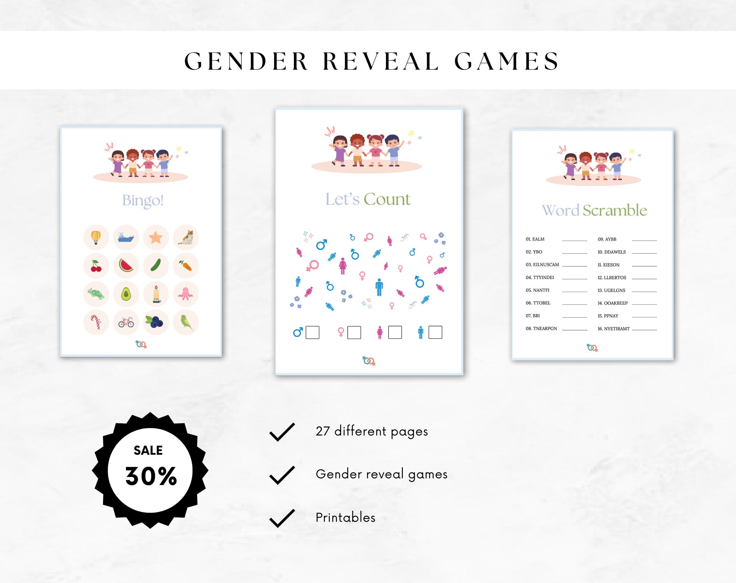 Printable Gender Reveal Games Template, Fun Baby Shower Activity, Baby ...