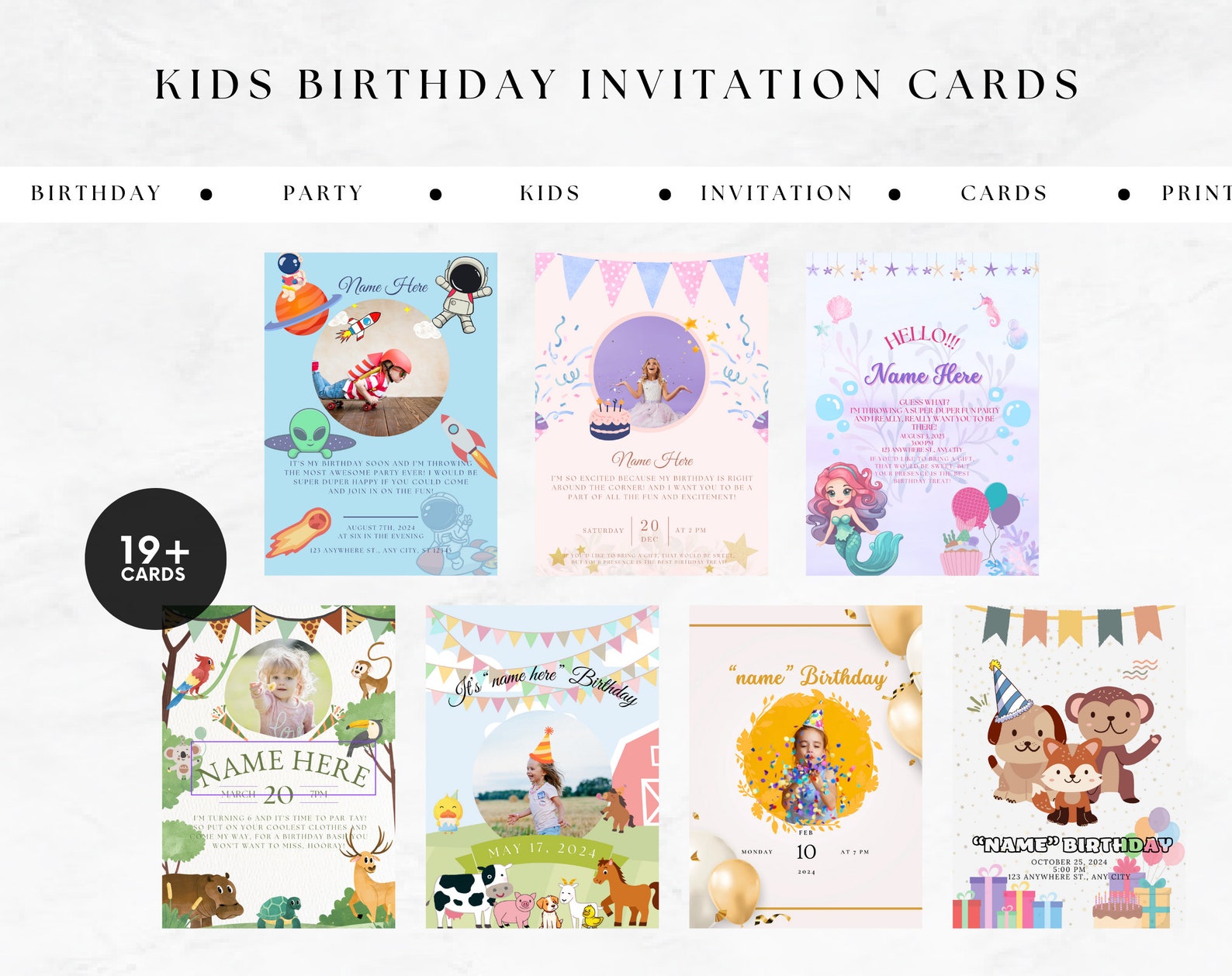 Printable Kids Birthday Invitation Cards Bundle Template, Fun ...