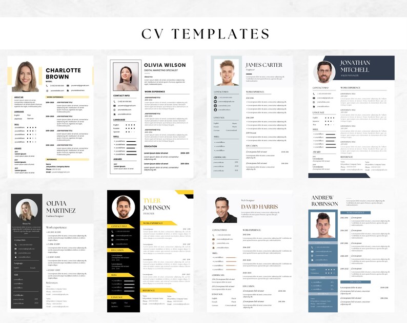 Editable Printable CV Templates Bundle, Professional Resume Design ...