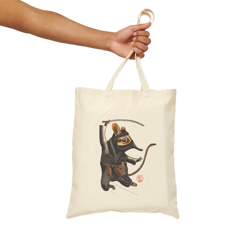 Cotton Canvas Tote Bag, Ninja Elephant Shrew Tote Bag, Something ...