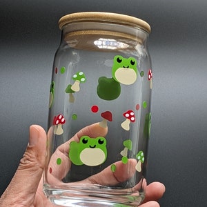 Mushroom Frog Iced Coffee Glass Cup Can, Trending Frog Mushroom Cup ...