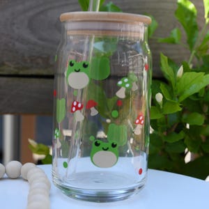 Mushroom Frog Iced Coffee Glass Cup Can, Trending Frog Mushroom Cup ...