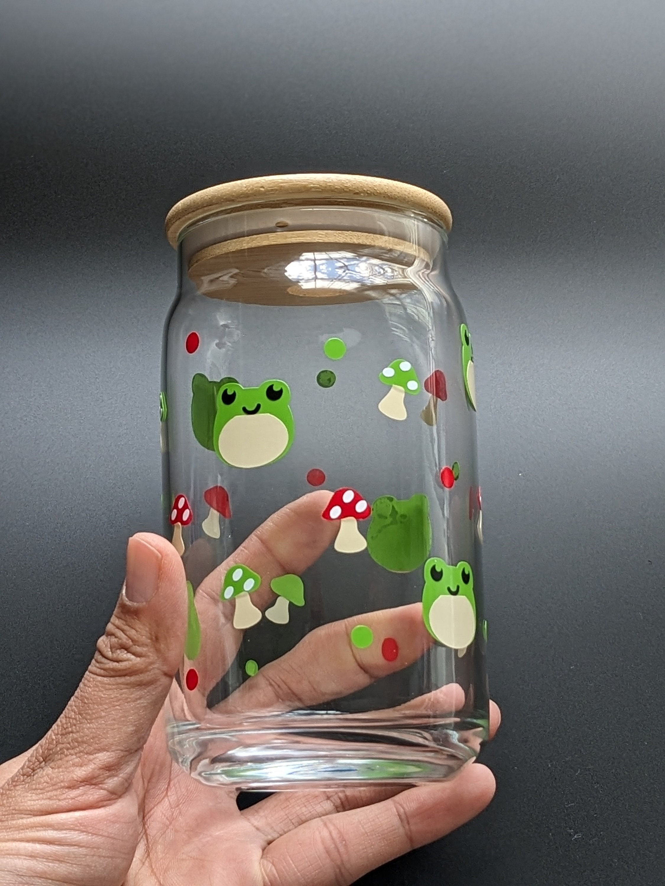 Mushroom Frog Iced Coffee Glass Cup Can, Trending Frog Mushroom Cup ...