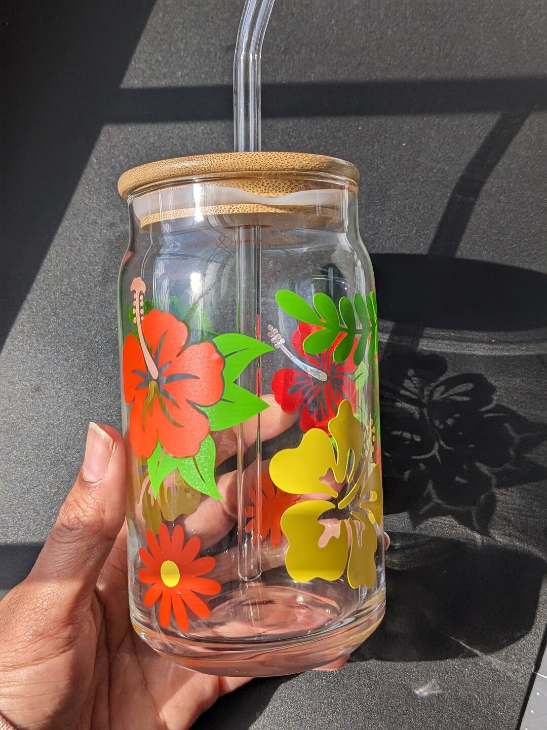 Hibiscus Flower Iced Coffee Cup Can 16oz, Flower of Hawaii Coffee Cup ...