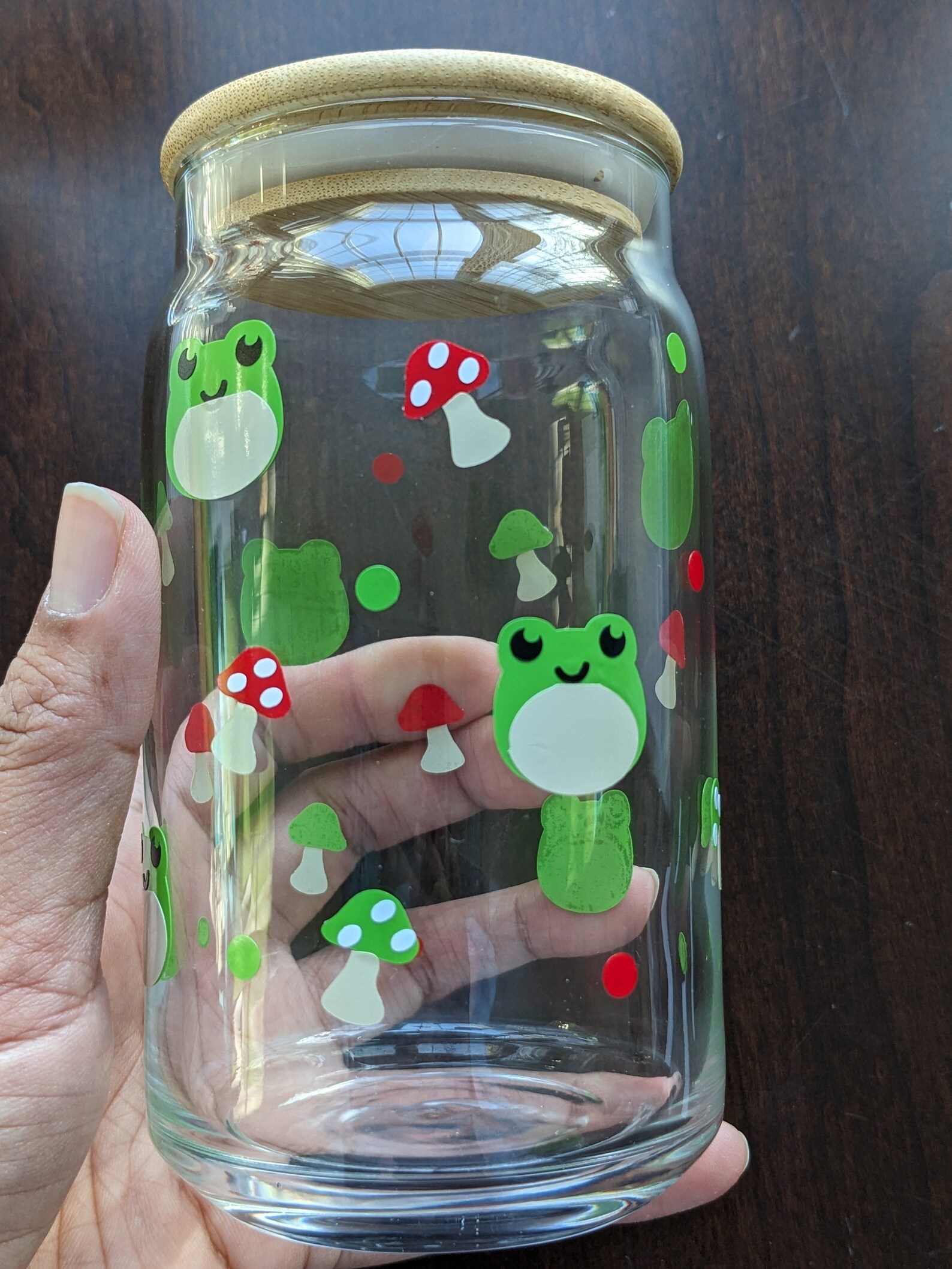 Mushroom Frog Iced Coffee Glass Cup Can, Trending Frog Mushroom Cup ...