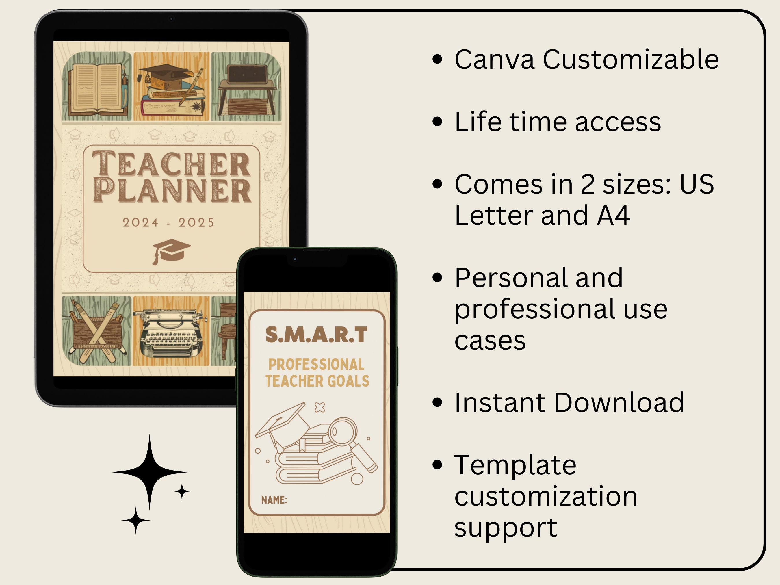Teacher Planner Printable 2024-2025 |canva Template | Digital Teacher ...