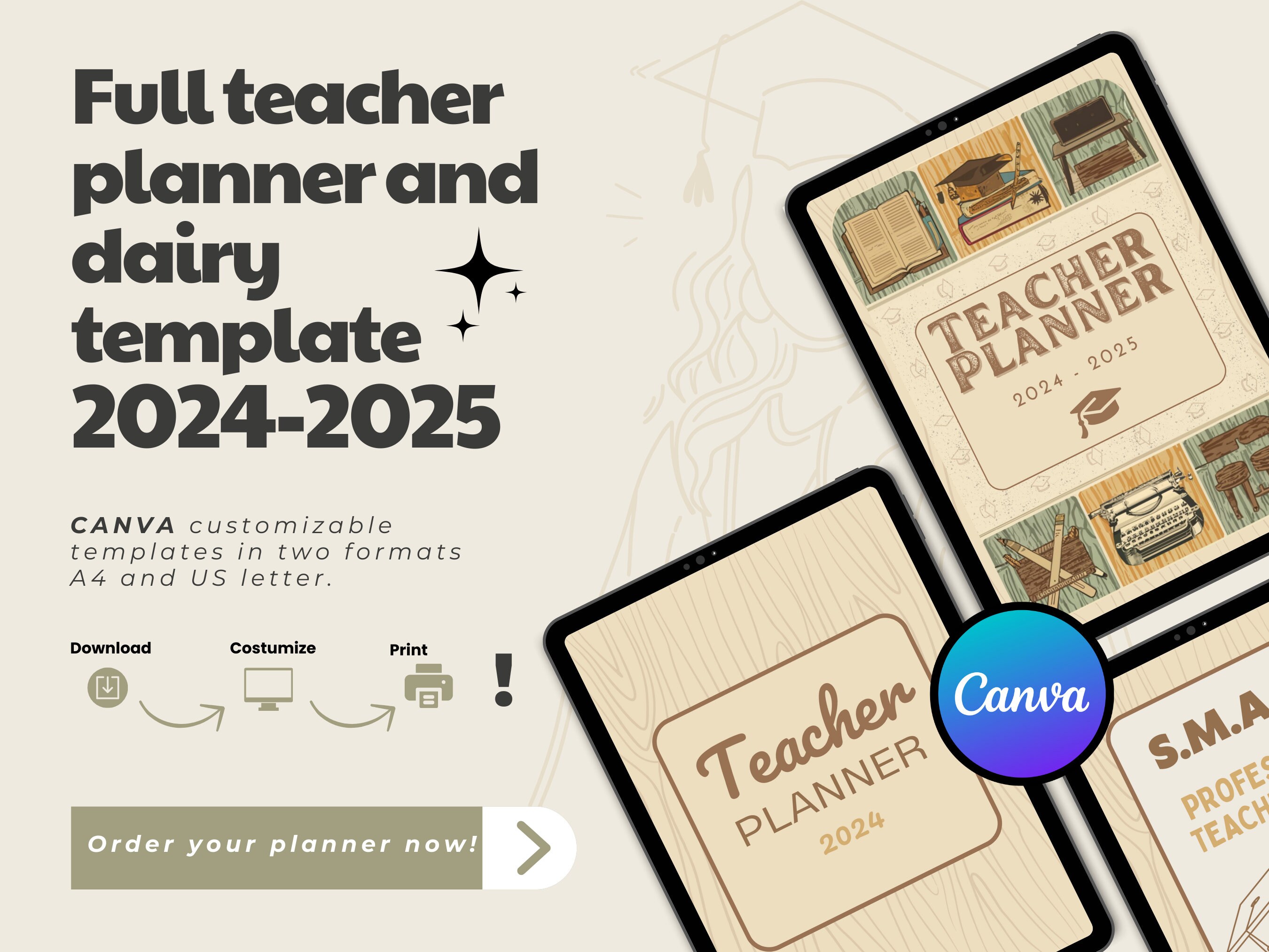 Teacher Planner Printable 2024-2025 |canva Template | Digital Teacher ...
