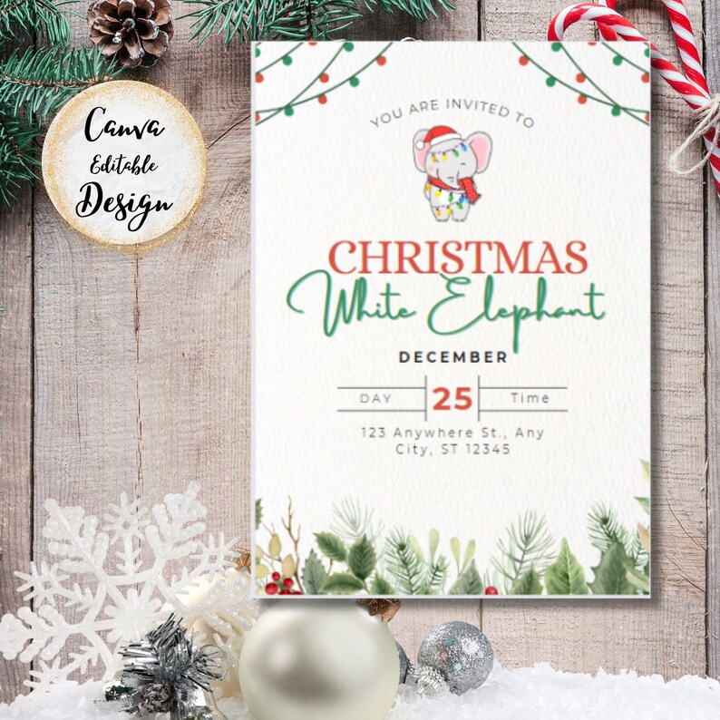 Editable White Elephant Party Invitation Style 2 - Etsy