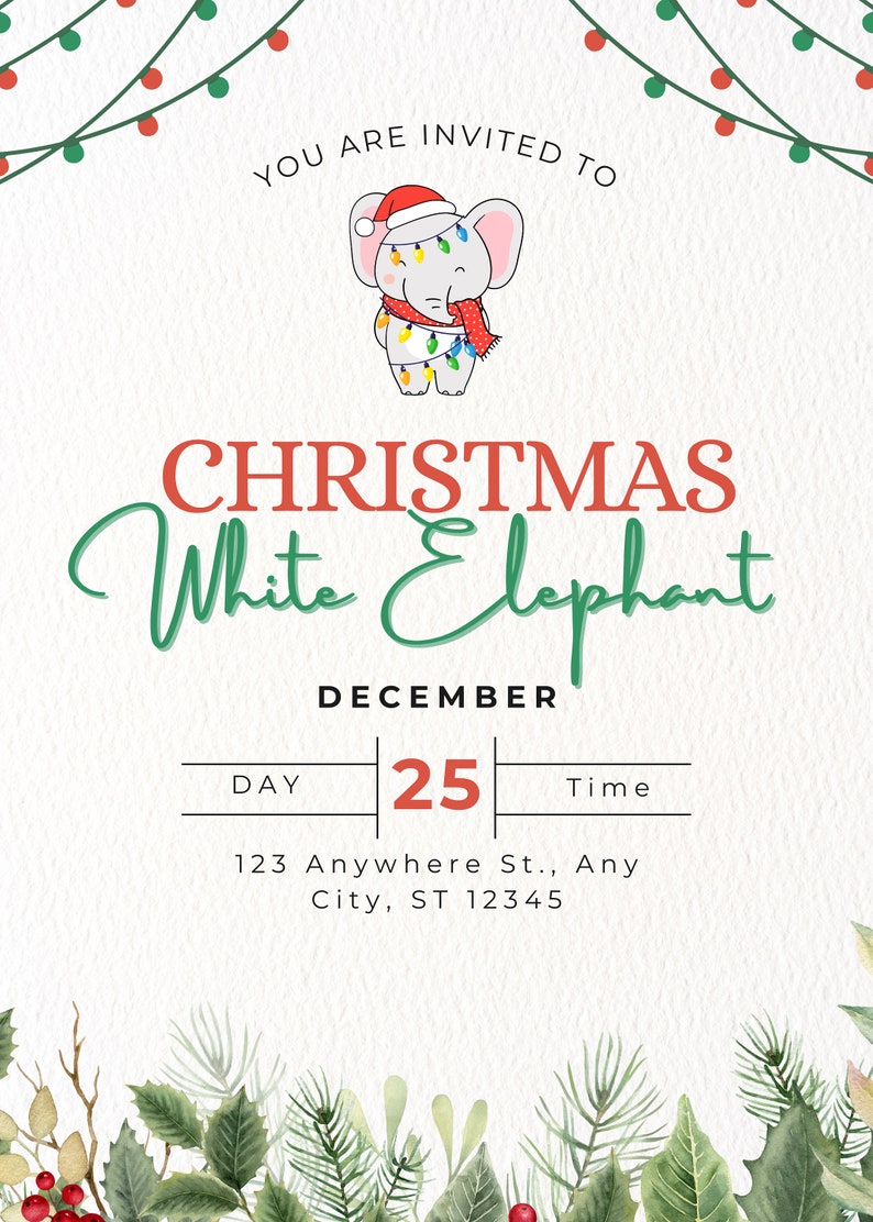 Editable White Elephant Party Invitation Style 2 - Etsy