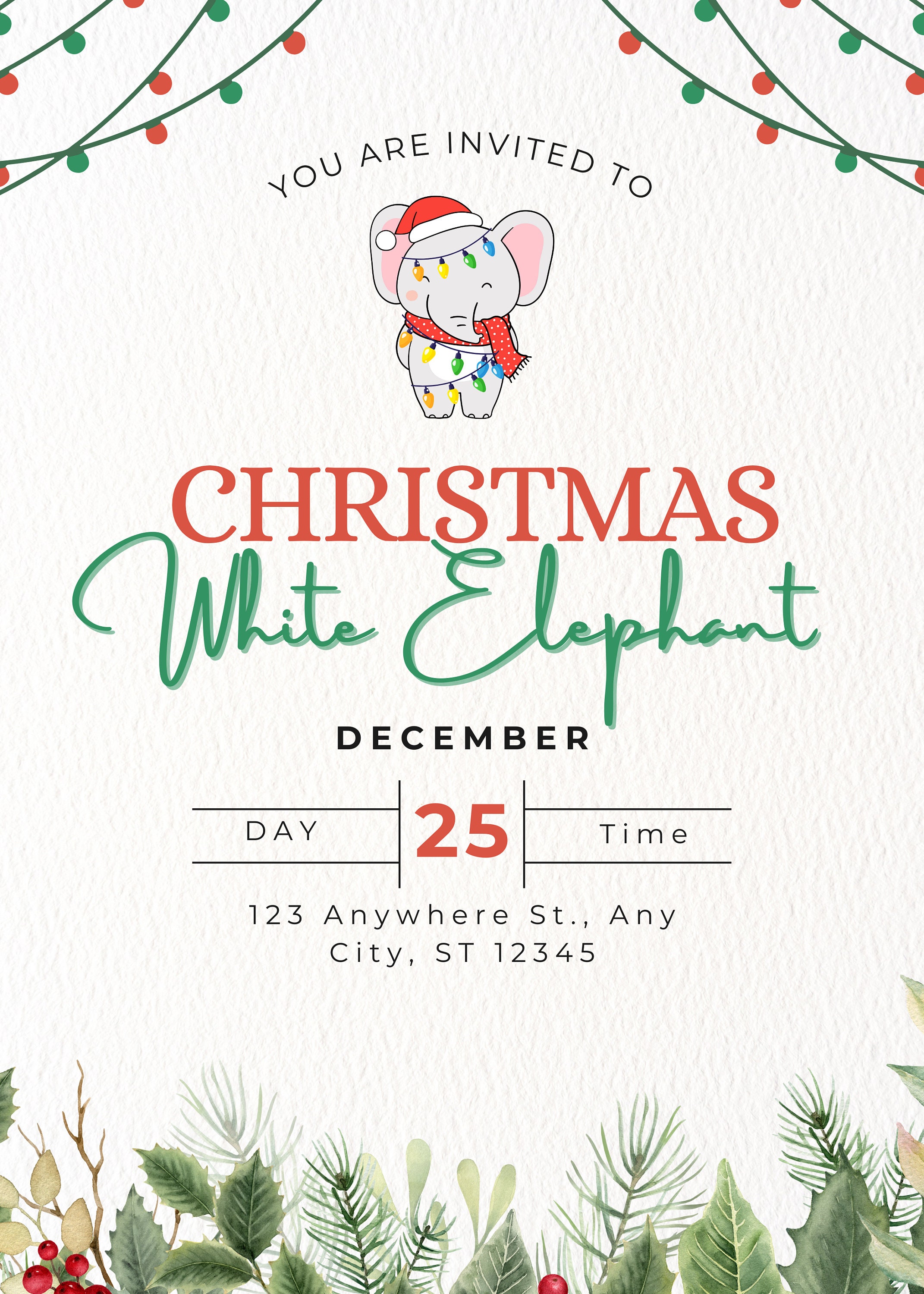 Editable White Elephant Party Invitation Style 2 - Etsy