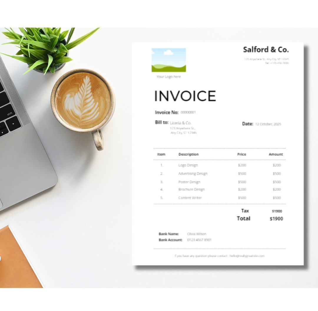 White Simple Invoice With Logo Frame - Etsy