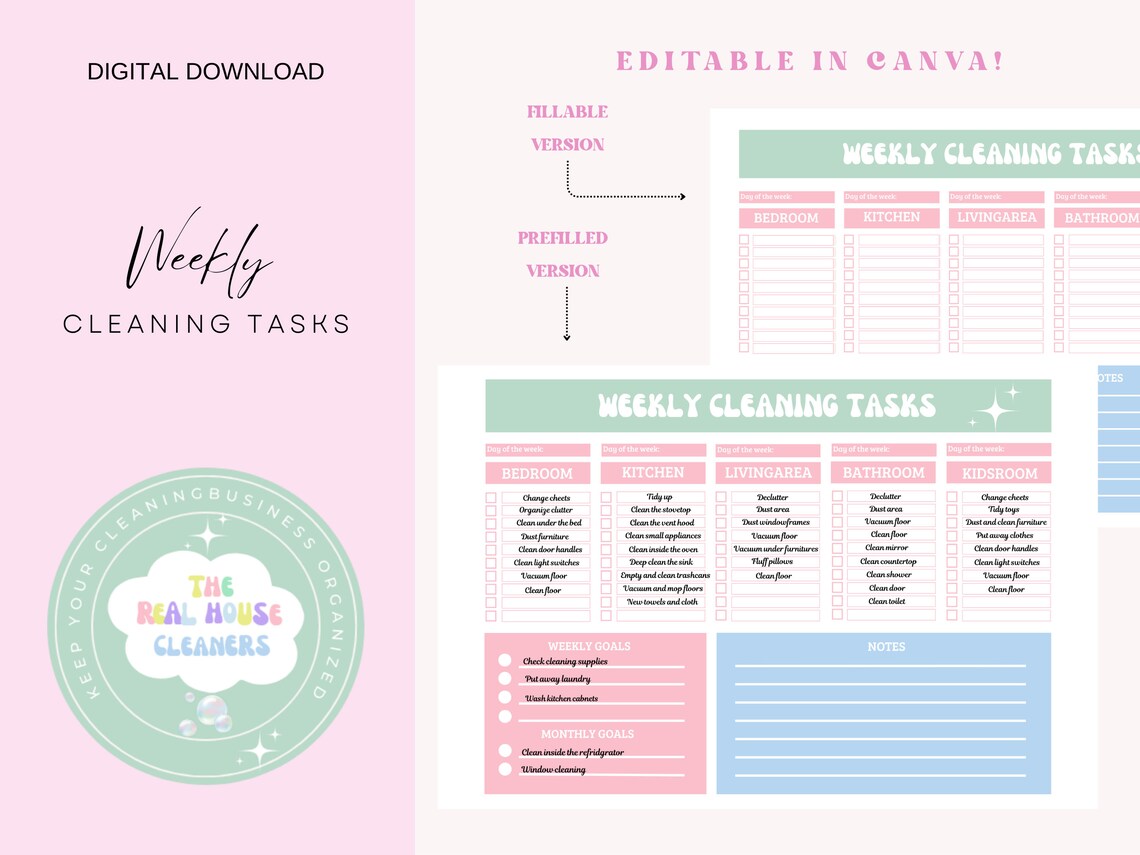 Editable House Cleaning Schedule, Weekly Cleaning Tasks, Housekeeping ...