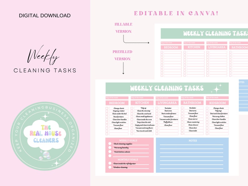 Editable House Cleaning Schedule, Weekly Cleaning Tasks, Housekeeping ...