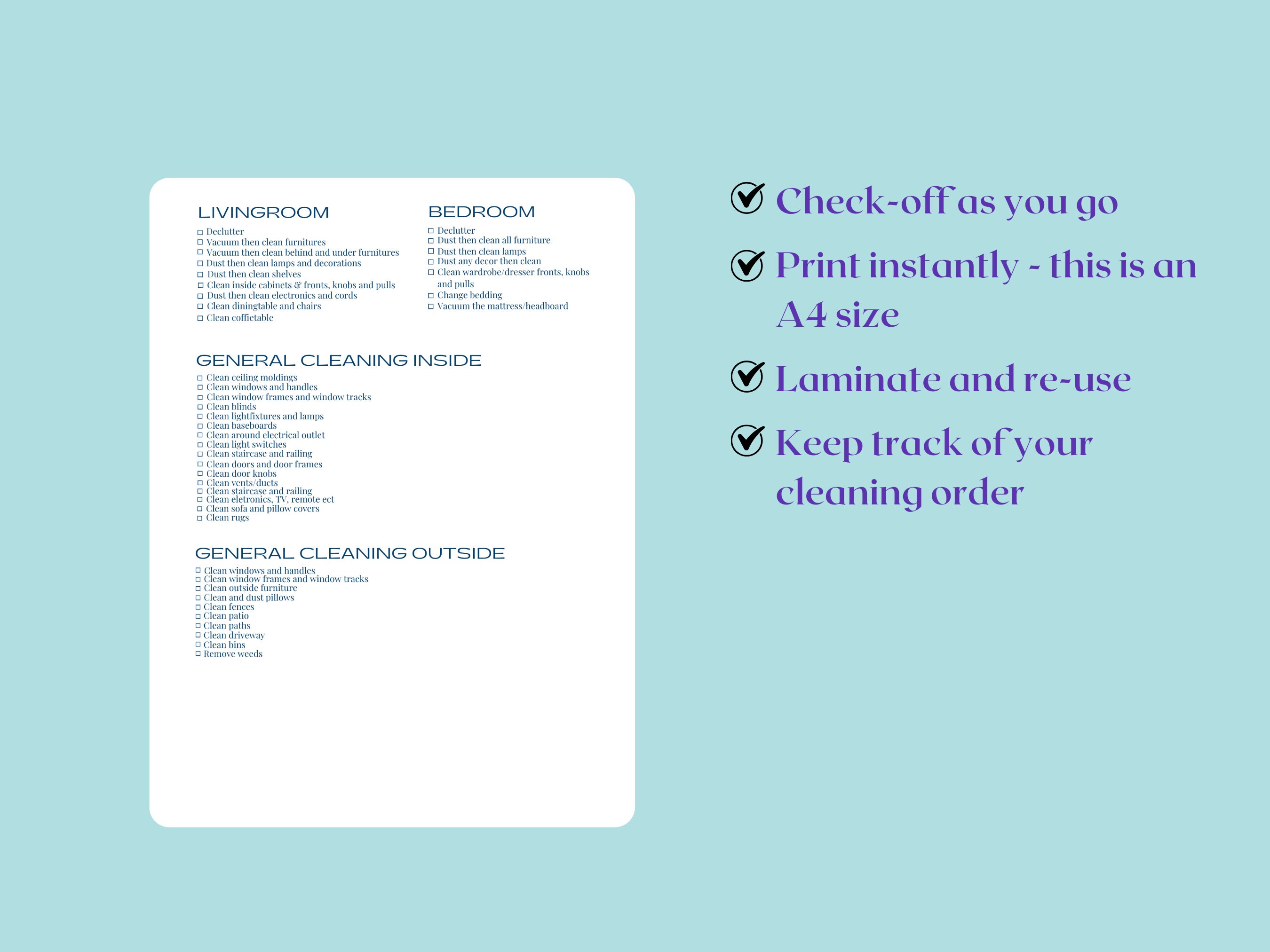 Editable Deep Cleaning Checklist, House Cleaning Checklist ...