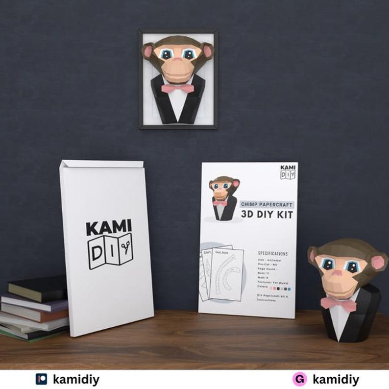 Chimp 3D Papercraft Template - Bundle (WALL + TABLETOP) | Room/desk Decor | Kami DIY Creations ...