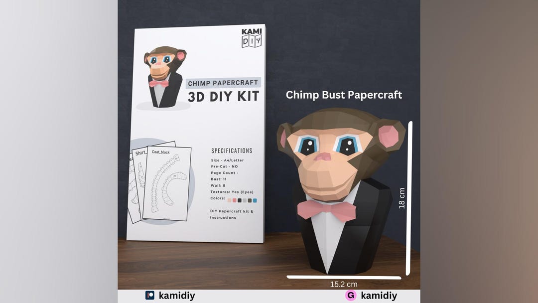 Chimp 3D Papercraft Template - Bundle (WALL + TABLETOP) | Room/desk ...