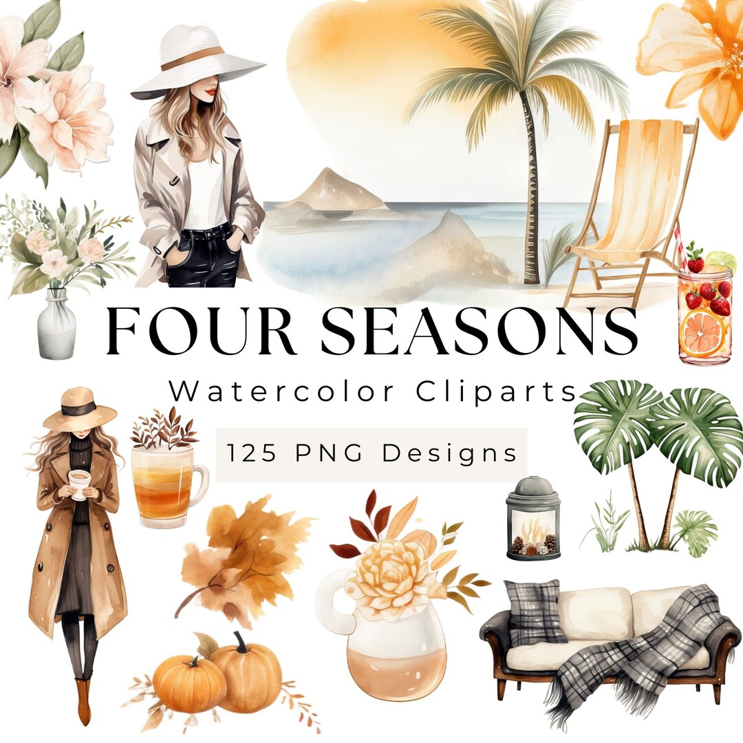 125 Four Season Cliparts, INSTANT DOWNLOAD, Four Season, Winter Spring ...