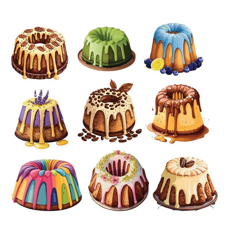 30 Bundt Cake Cliparts, INSTANT DOWNLOAD, Party Clipart, Watercolour ...