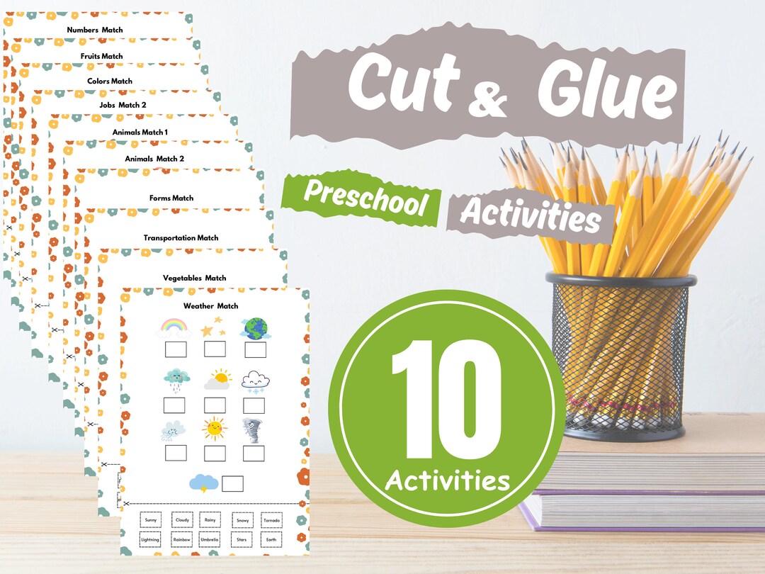 Preschool Cut and Paste , and Learn Printables, Set of 10 Matching ...