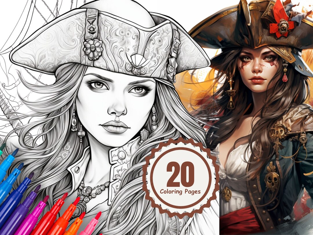 Pirate Maiden Adventures Coloring Book 20 Intricate Pages for Creative ...