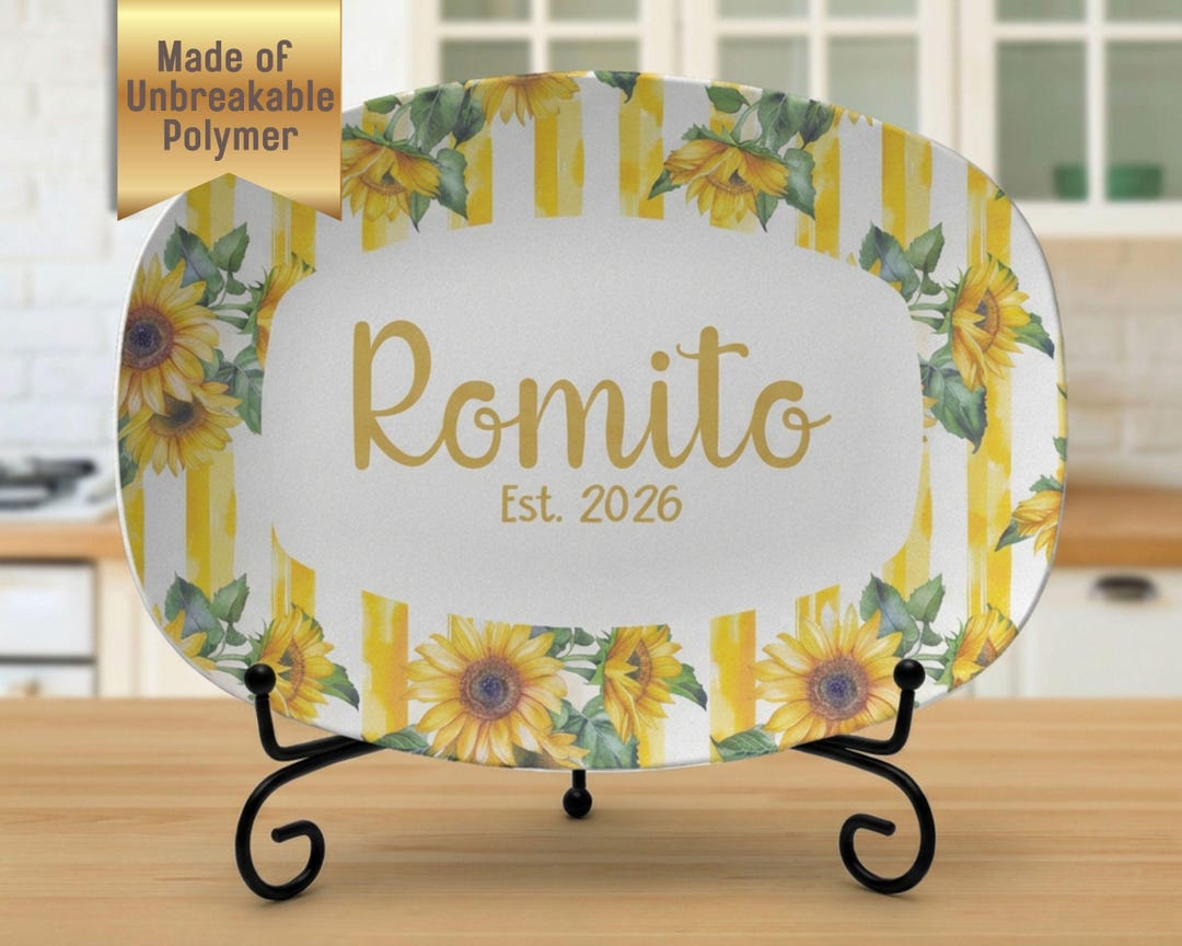Personalized Sunflower Name Platter | Custom Family Name & Date Plate ...