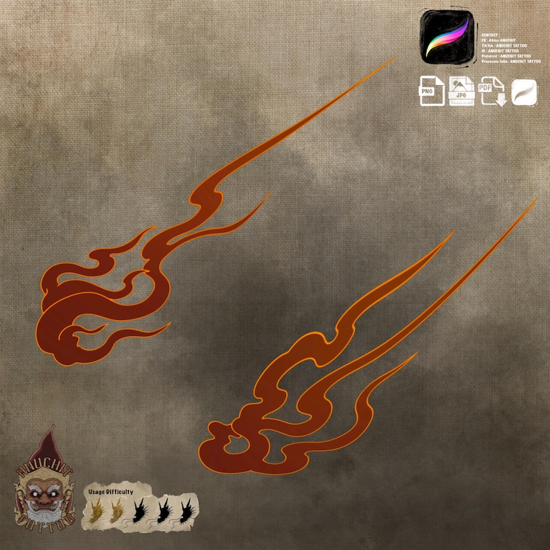 30 Fire Japanese Tattoo Procreate Stamp Brush - Etsy