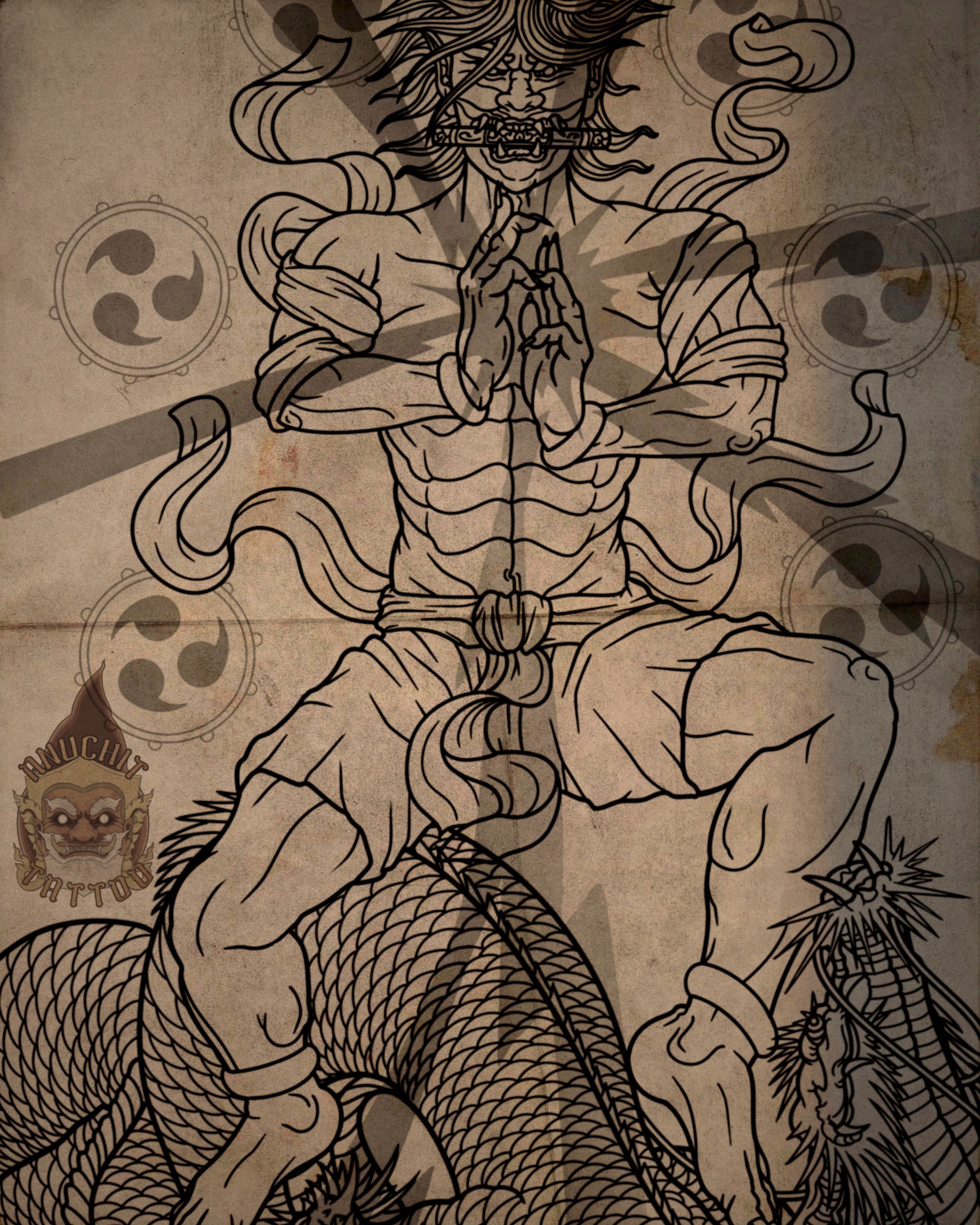 Raijin God Japanese Tattoo Procreate Stamp Brush - Etsy