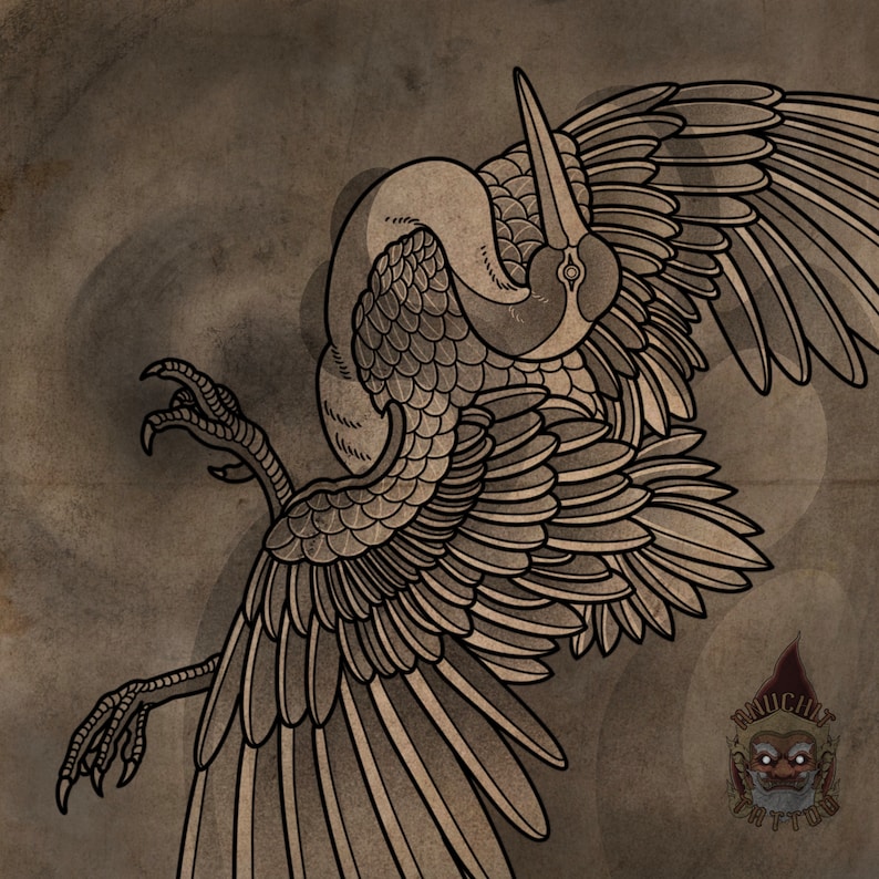 Crane Traditional Japanese Tattoo Procreate Stamp Brush - Etsy