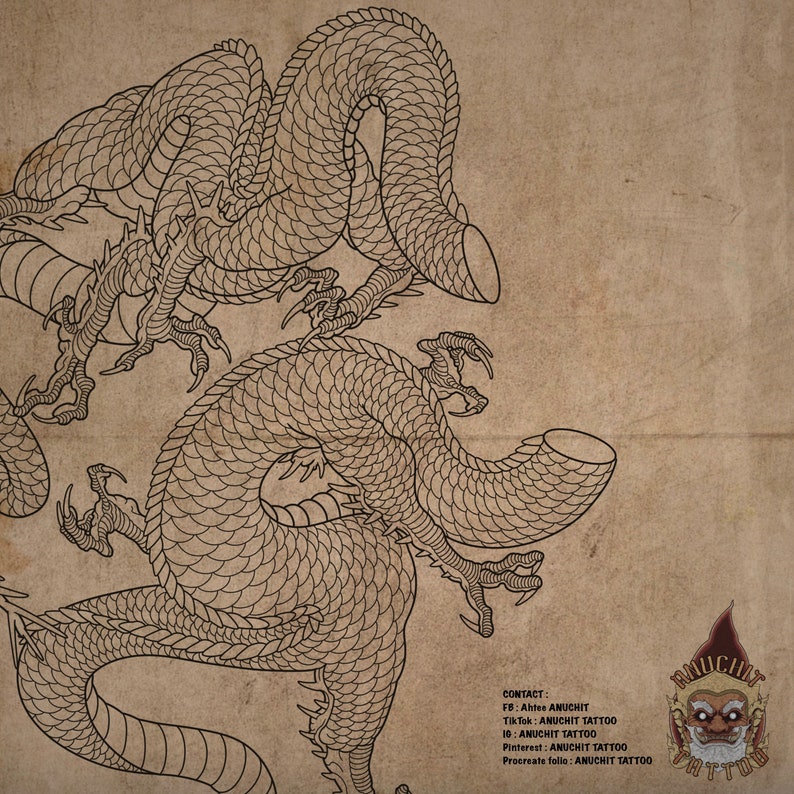 45 Dragon Traditional Japanese Tattoo Procreate Stamp Brush - Etsy