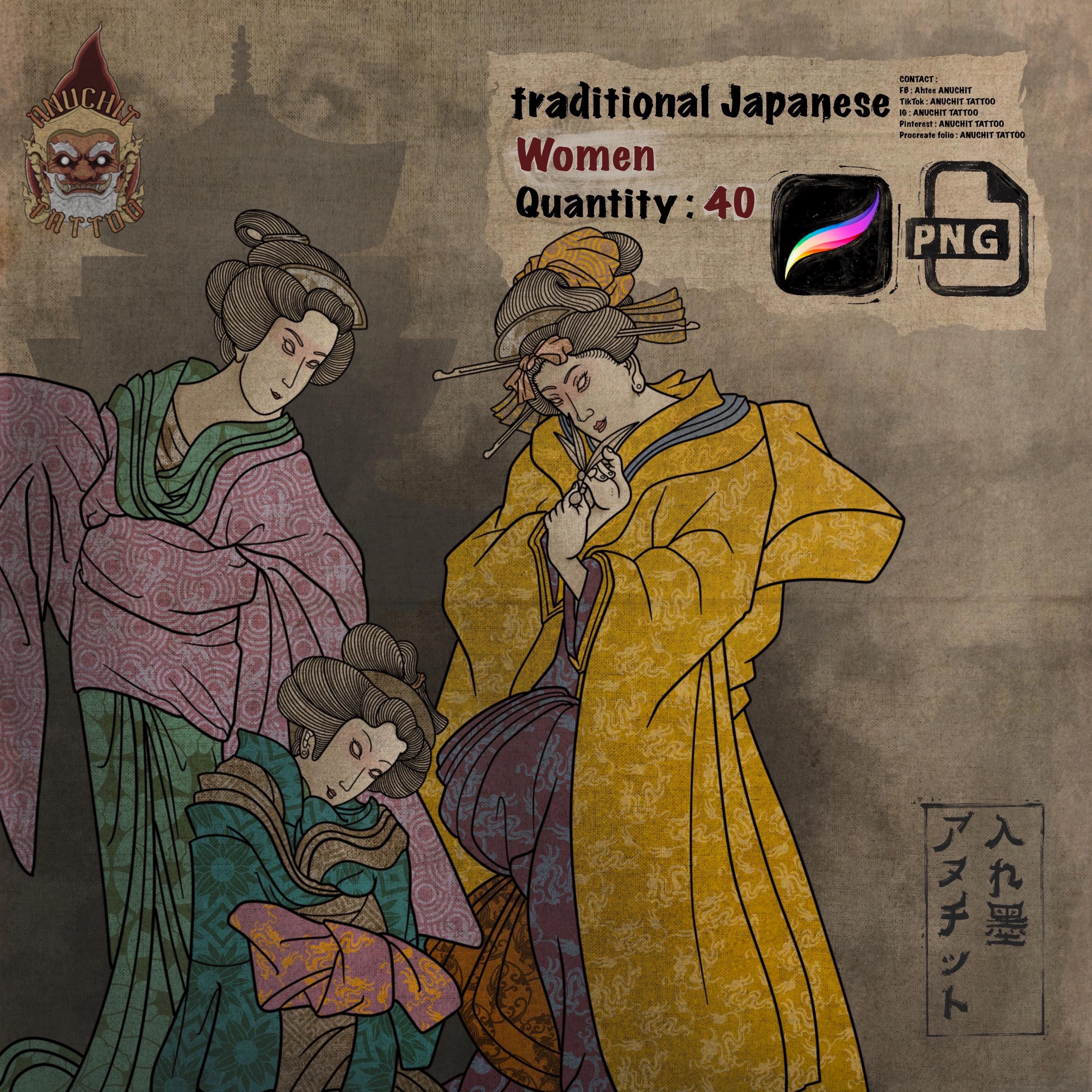 40 Women Traditional Japanese Characters Procreate Stamp Brush - Etsy