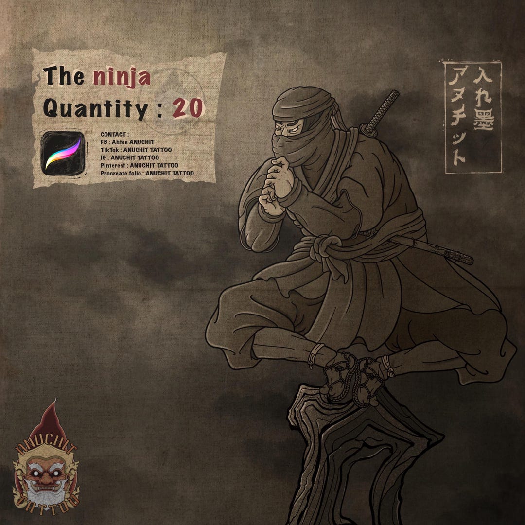 20 Ninja Japanese Traditional Tattoo Procreate Stamp Brush - Etsy