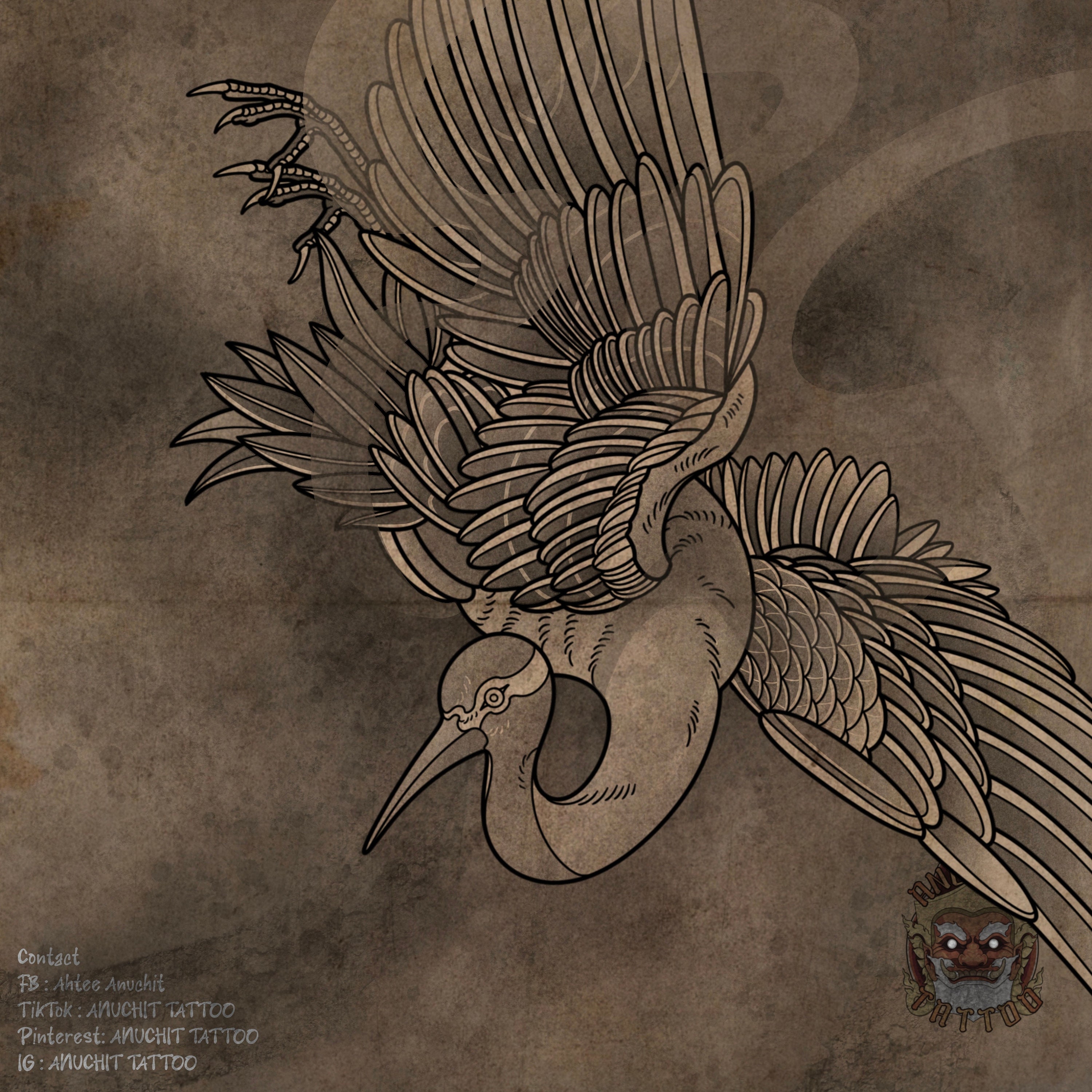 Crane Traditional Japanese Tattoo Procreate Stamp Brush - Etsy