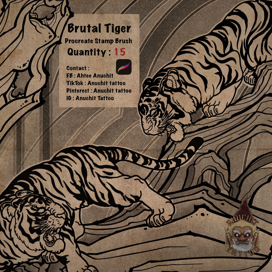 15 Brutal Tigers Japanese Tattoo Procreate Stamp Brush - Etsy