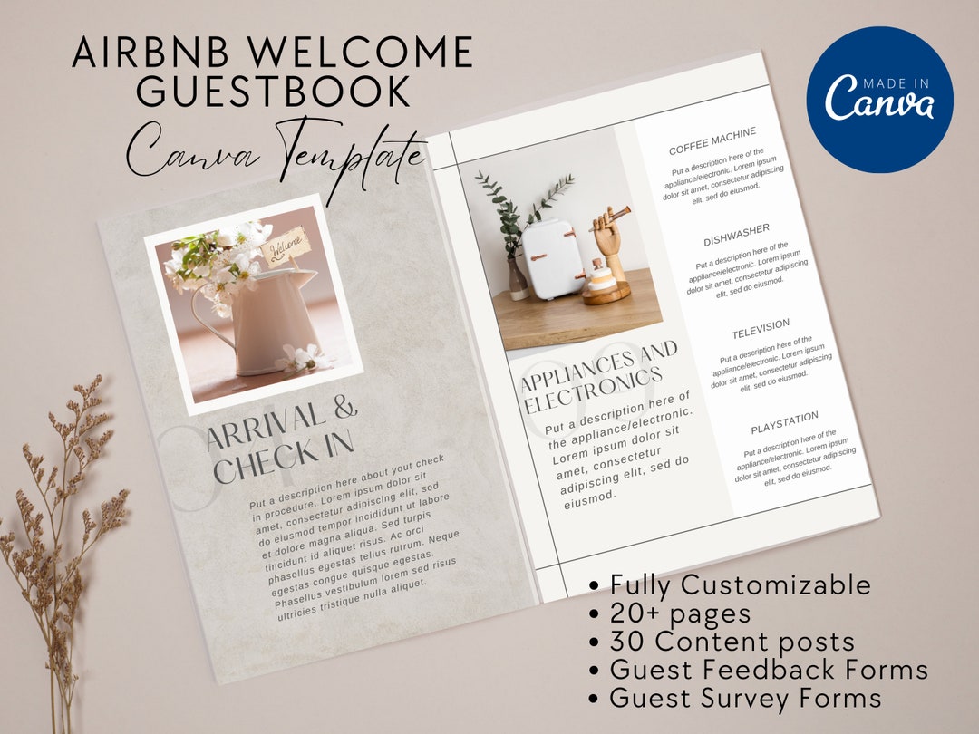 Airbnb Welcome Book Canva Template With Customer Forms and Content Post ...