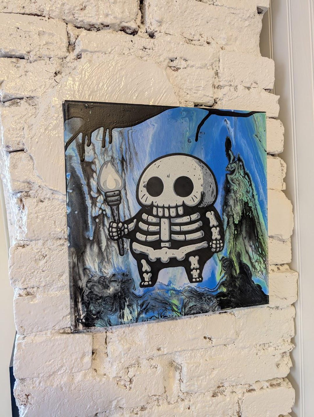 Skeleton Adventurer Canvas Wall Art 3D Printed & Fluid Art Mixed Media ...