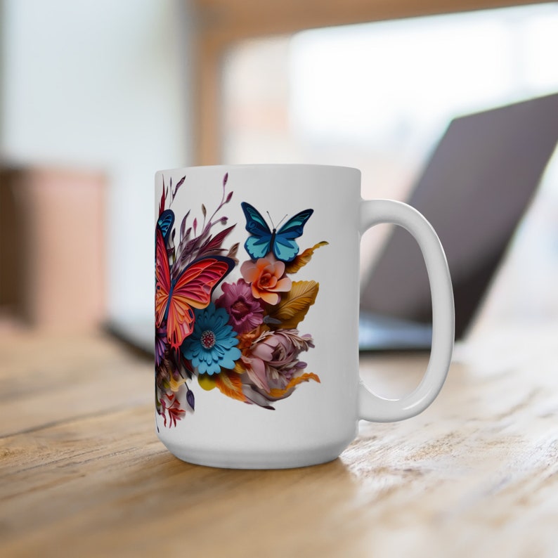 Colorful Flowers and Butterflies Mug | Artistic Butterflies Mug ...