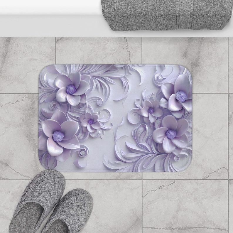 Lavender Majesty 3D Floral Bath Mat | Floral Bathroom Decor | Aesthetic Microfiber Kitchen Floor ...