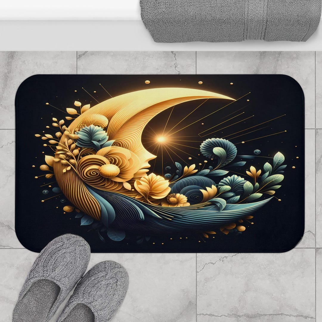 Abstract Half Moon Half Sun Floral Bath Mat - Boho Bathroom Decor, Sun ...